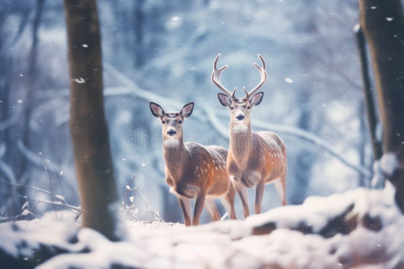 Two Deer with Antlers Facing Each Other Stock Photo - Image of ...