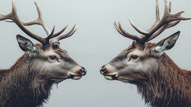 Two Deer Heads Facing Each Other Stock Image - Image of portrait ...