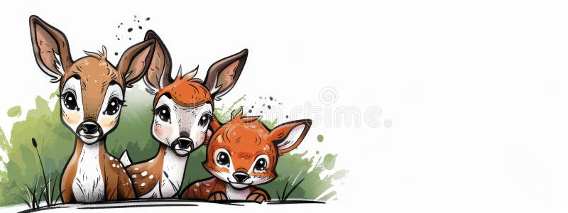 Two Deer Quietly Stand Side by Side, Atop a Verdant Field Dotted with ...