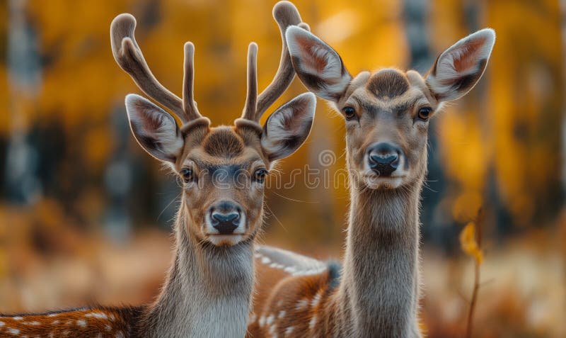 Two Deer Standing Together in Forest. Stock Photo - Image of grass ...