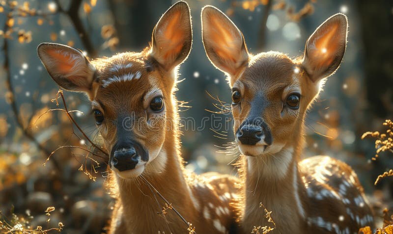 Two Deer Standing Together in Forest. Stock Photo - Image of spotted ...