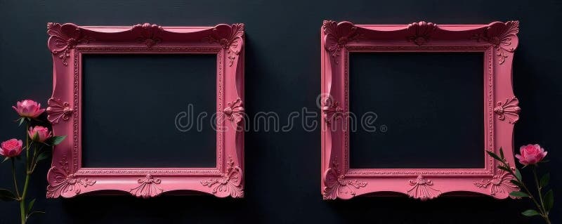 Two Delicate Pink Frames Against a Stark Black Backdrop , Frame, Pink ...