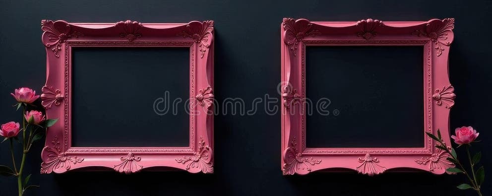 Two Delicate Pink Frames Against a Stark Black Backdrop , Frame, Pink ...
