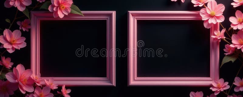 Two Delicate Pink Frames Against a Stark Black Backdrop , Graphic ...