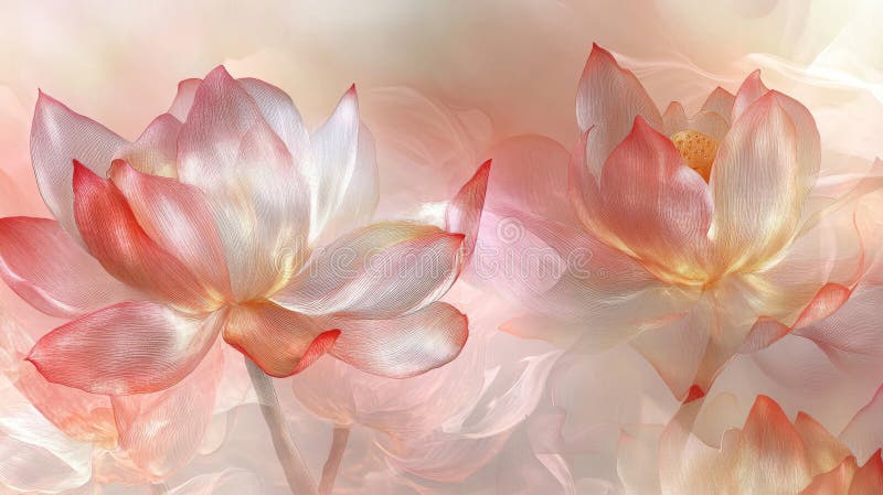 Two Delicate Pink Lotus Flowers with Transparent Petals Stock ...