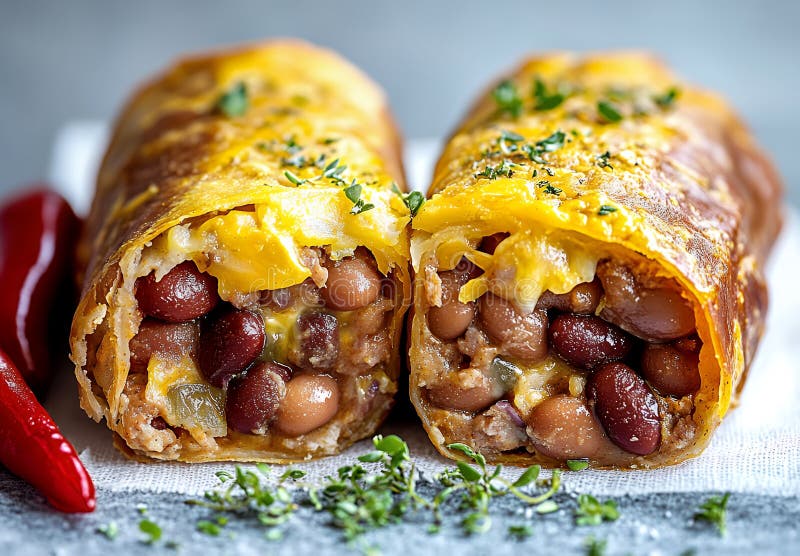 Two Delicious Bean Burritos Filled with Beans and Cheese Stock Image ...