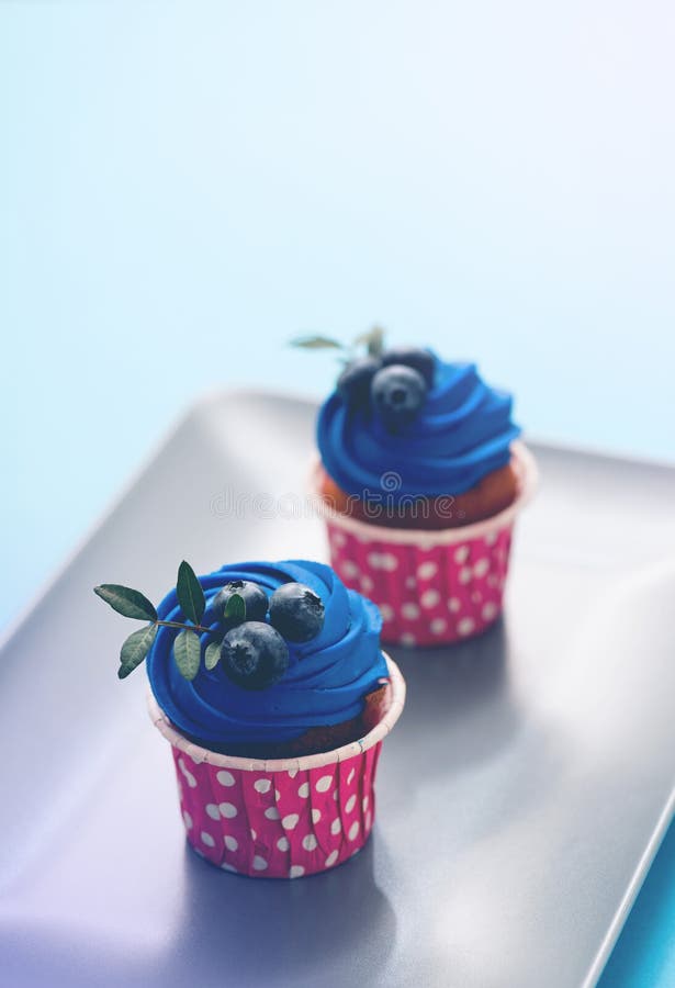 Two Delicious Cupcakes on a Rectangular Plate. Stock Image - Image of ...