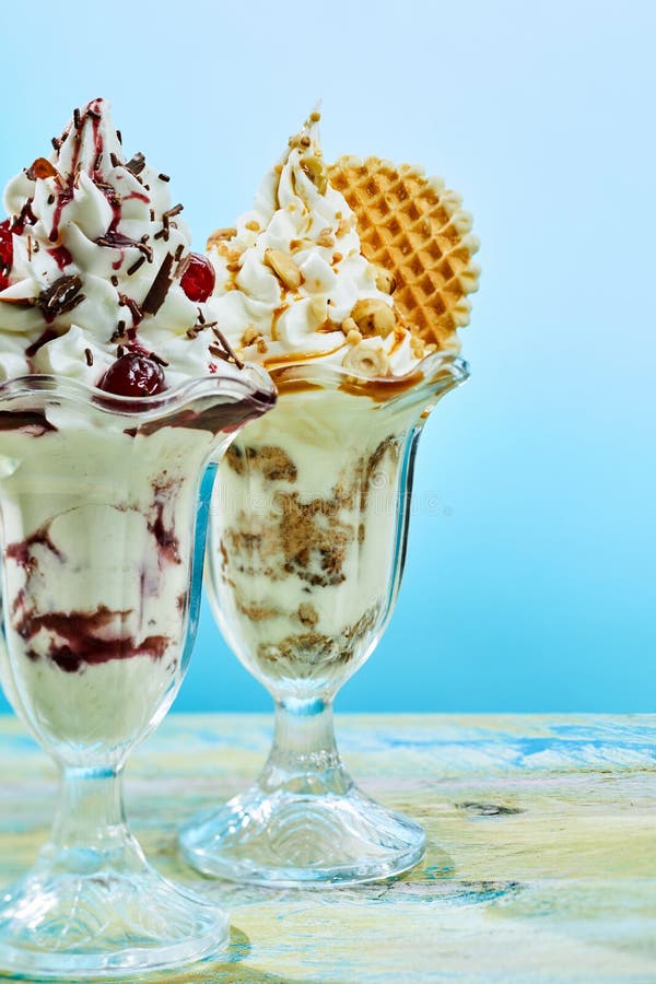 Two Delicious Ice Cream Sundaes Stock Photo - Image of sorts, glass ...