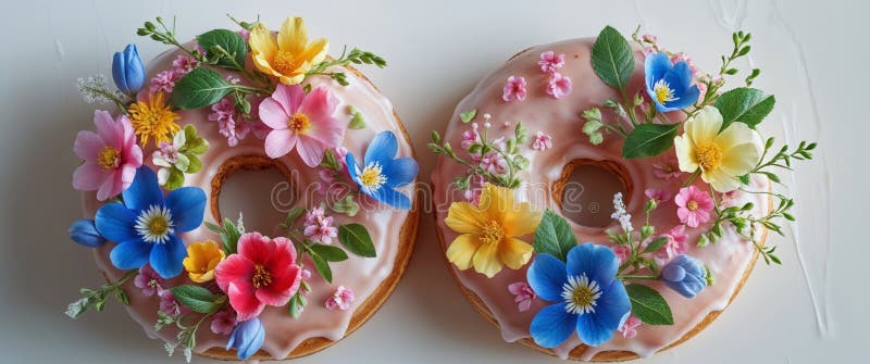 Two Delightful Donuts Decorated with Bright Spring Springs Adding a ...