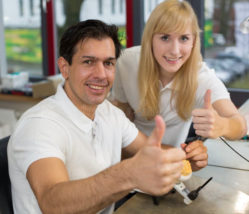 Two Dental Technicians Showing Thumbs Up Stock Image - Image of filling ...