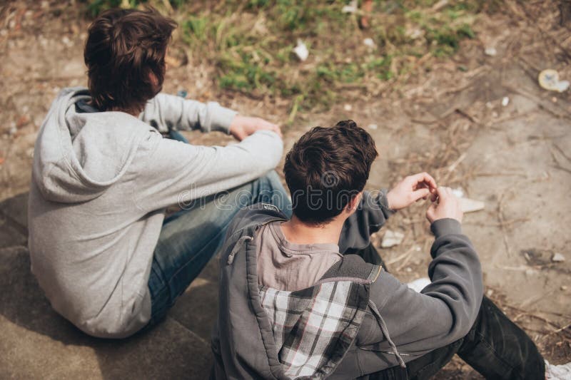 Two Depressed and Sad Young Buddies Friends Thinking about Problems ...