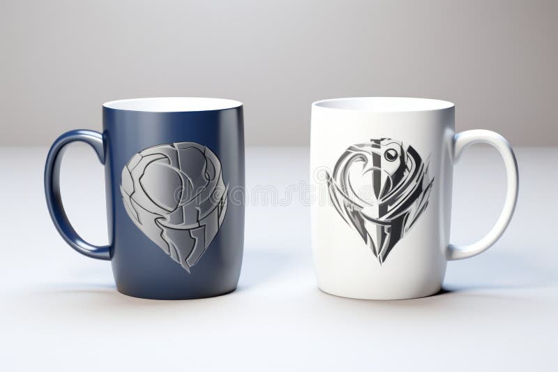 Two Designer Mugs with Abstract Art on White Background Stock ...