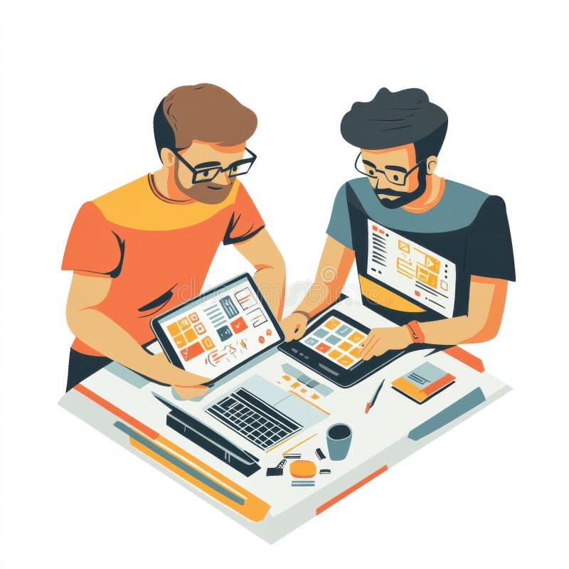 Two Designers Collaborate on UI UX Design Project Using Tablets and ...