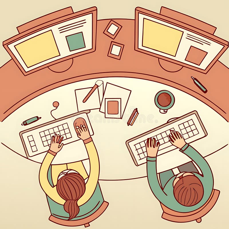 Two Designers Collaborating on a Creative Project Stock Illustration ...