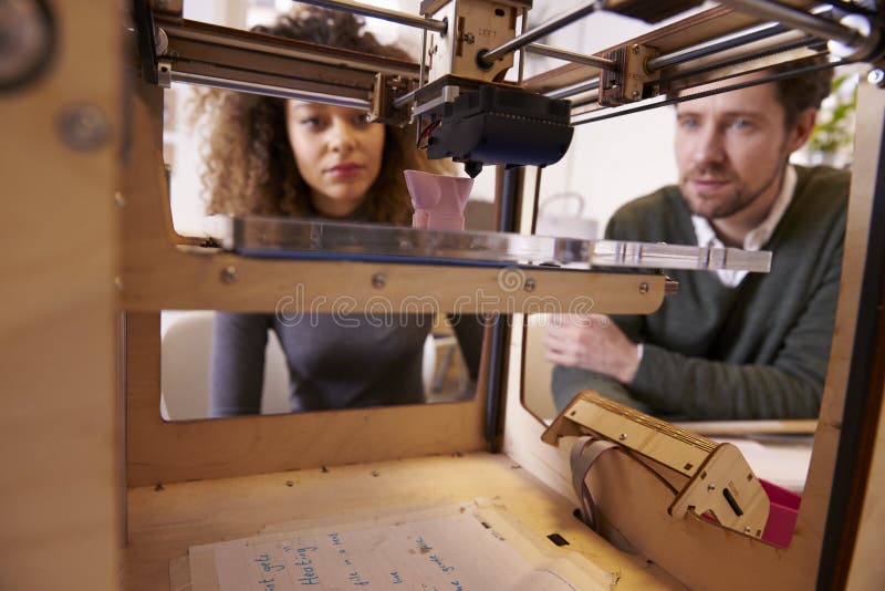 Two Designers Working with 3D Printer in Design Studio Stock Image ...