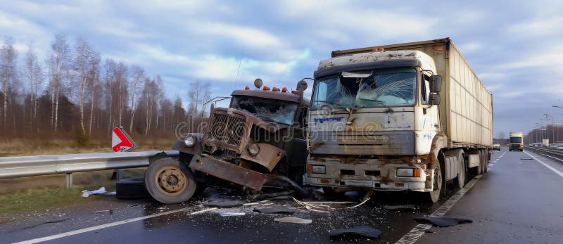Two Trucks Crashing on a Highway Causing a Road Accident Stock Photo ...
