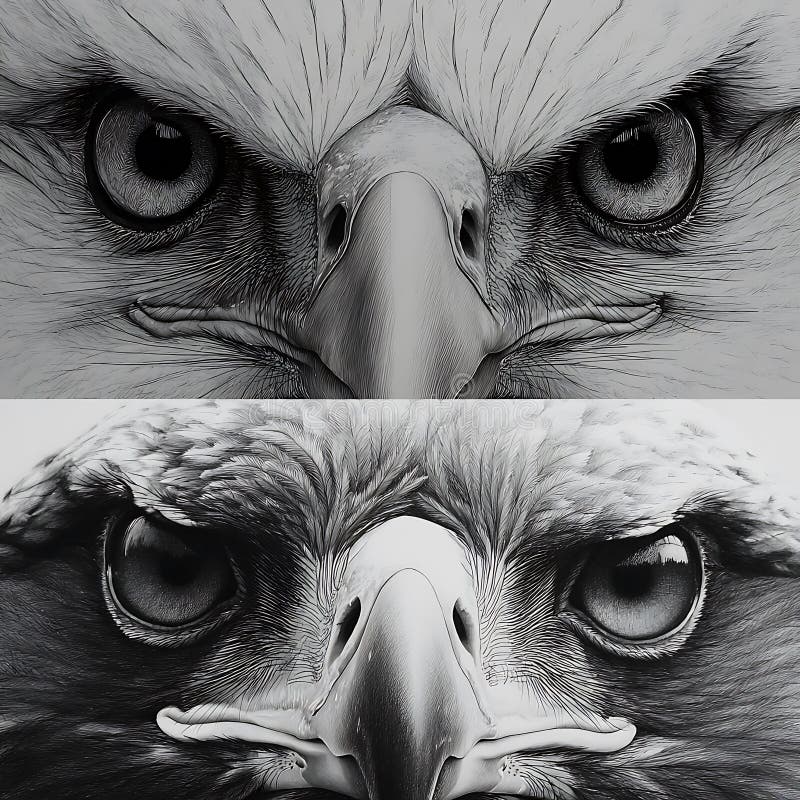 Two Detailed Illustrations of Eagle Faces, Showcasing Close-up ...