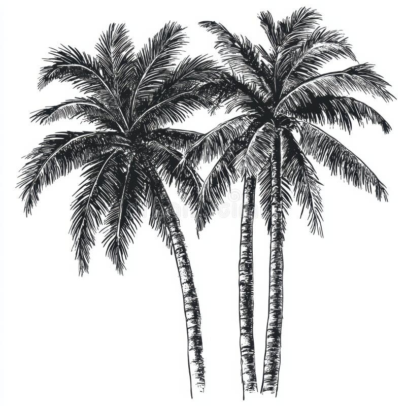 Two Detailed Palm Trees with Intricate Leaf Patterns and Trunk Textures ...