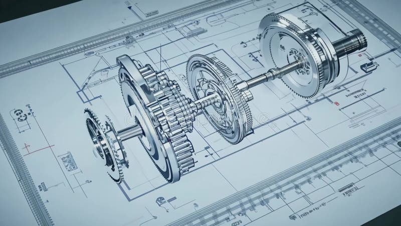 Two Detailed Technical Blueprints on a Wall with Light and Shadows ...