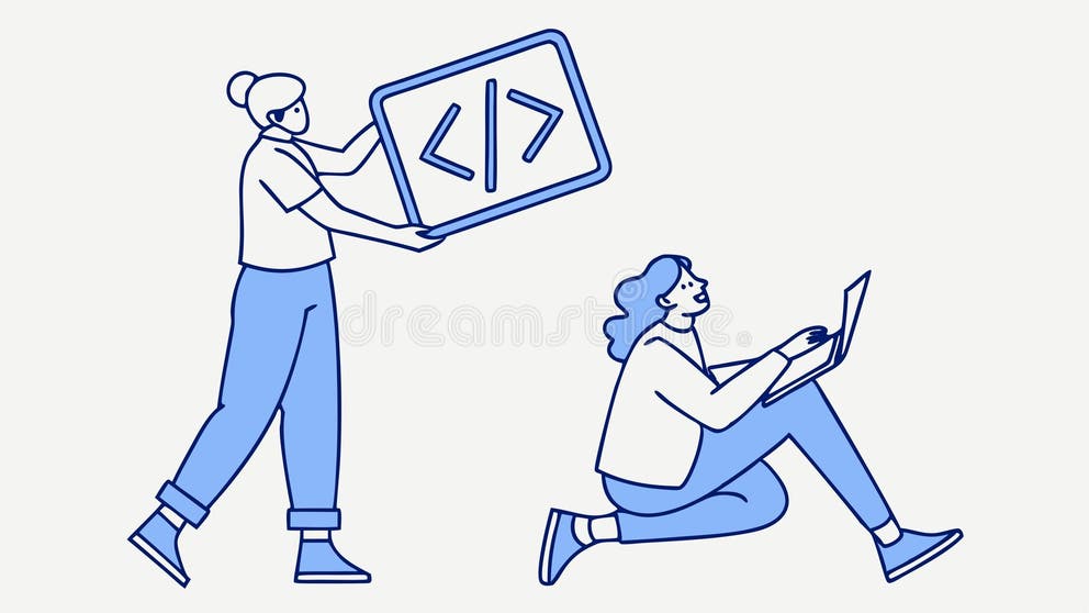 Developers Collaborating, Coding and Cloud Computing, Vector Design Generative AI Stock Vector ...