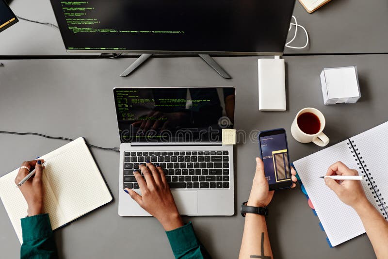 Two Developers Writing Code Top View Stock Image - Image of programming ...