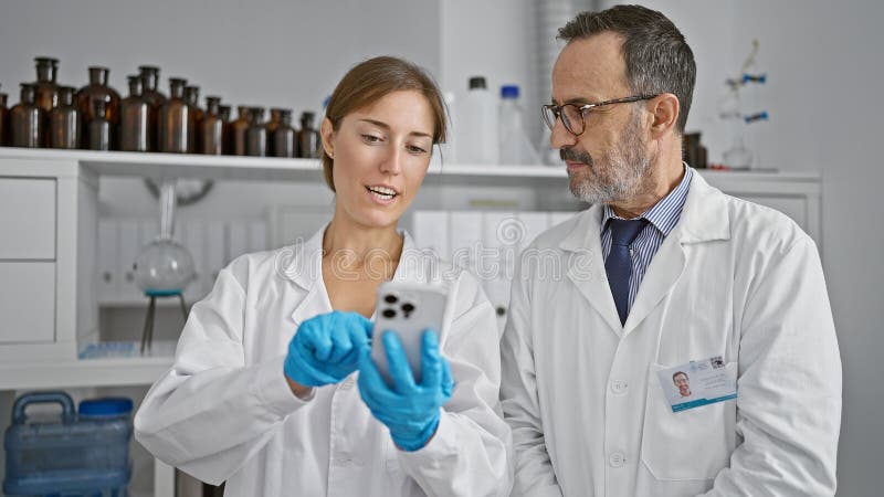 Two Devoted Scientists, Man and Woman, Speaking and Sharing Discoveries ...
