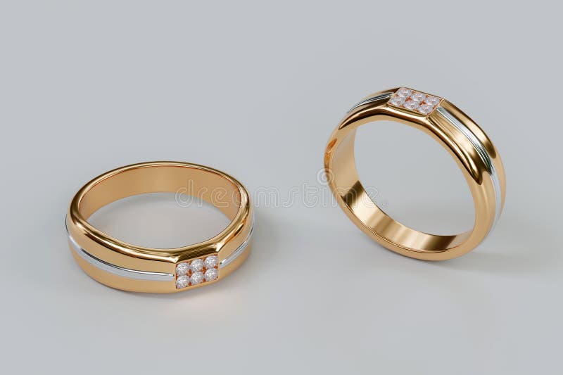 Two Diamond Gold Ring on White Background from Design with 3d. Stock ...