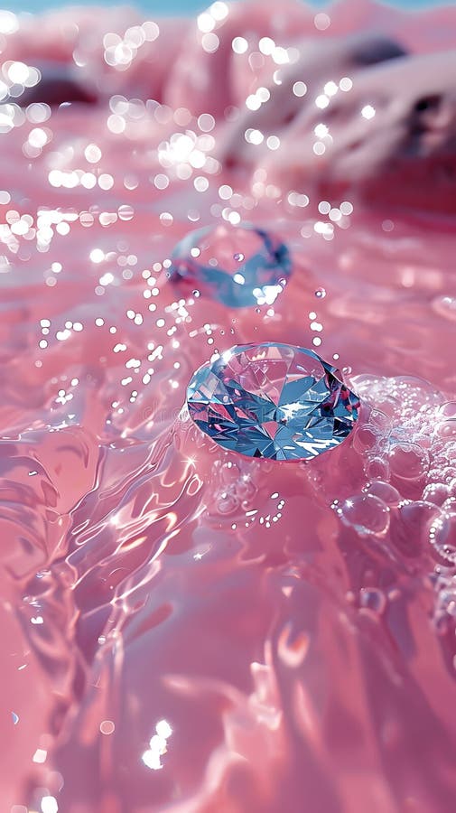 Two Diamonds Float in a Pool of Pink Water, Creating a Mesmerizing ...