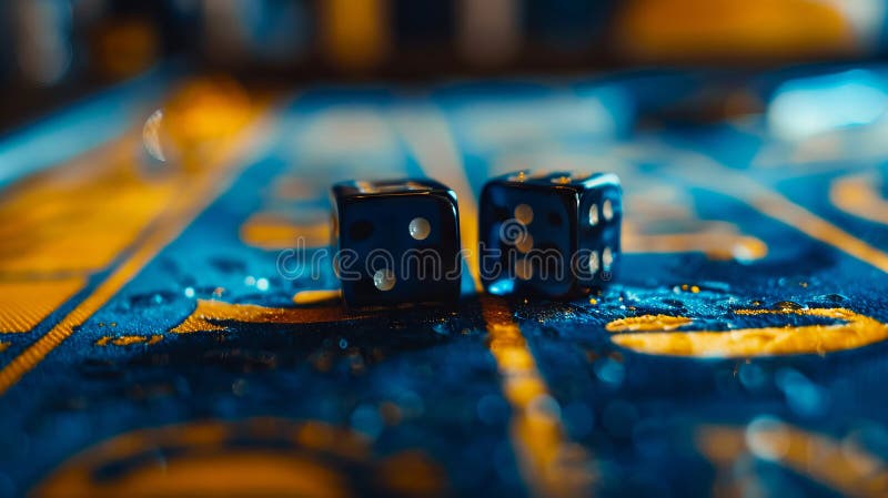 Two dice on a blue table stock image. Image of table - 324945947