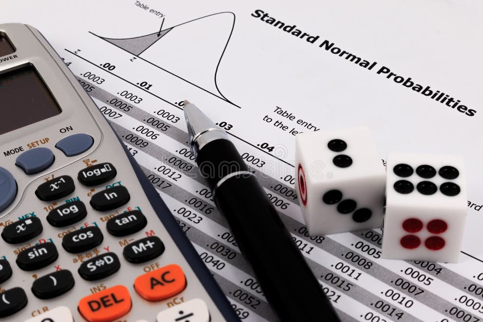 Two Dice, Calculator and Pen Stock Image - Image of graph, learn: 68492191