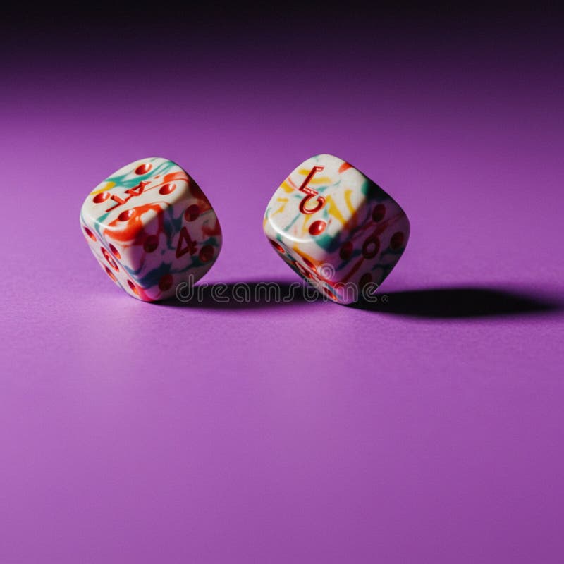 Two Dice Feature Multicolored Patterns with Red Numbers on a Vibrant ...