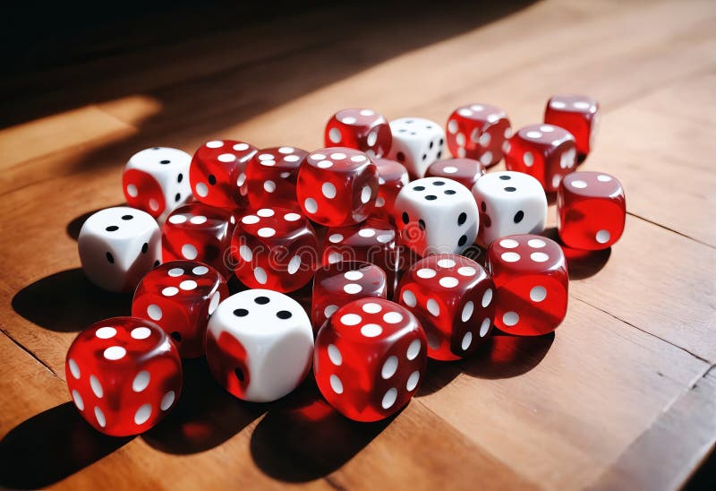 Two Dice, One Red and One White, on a Wooden Surface Stock Illustration ...