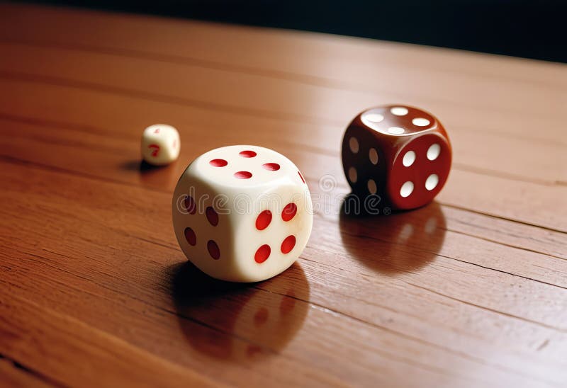 Two Dice, One Red and One White, on a Wooden Surface Stock Illustration ...
