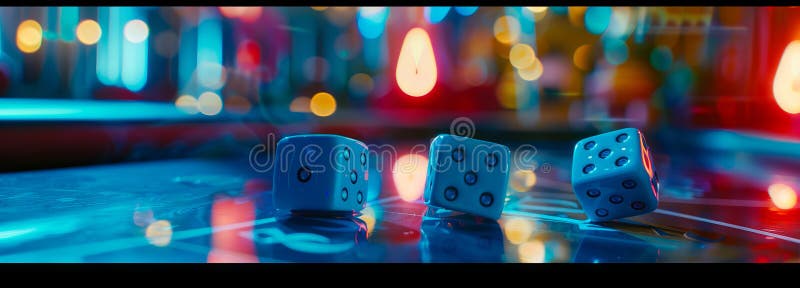 Two Dice on a Table with Lights in the Background Stock Image - Image ...