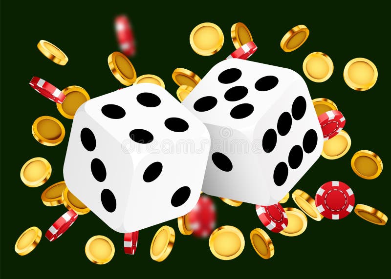 Two Dices, Surrounded by Coin Explosion. Luck Banner. Casino Concept ...