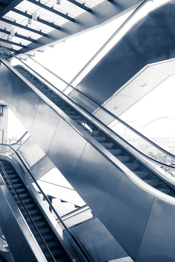 Two Difference Ways Escalators in Modern Building Stock Photo - Image ...