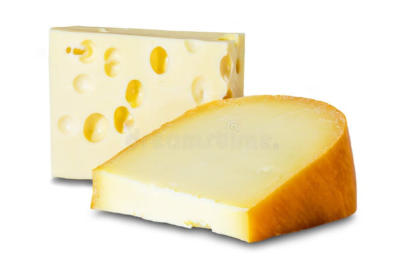 Two Different Blocks of Hard Cheese Gouda and Maasdam on a White ...