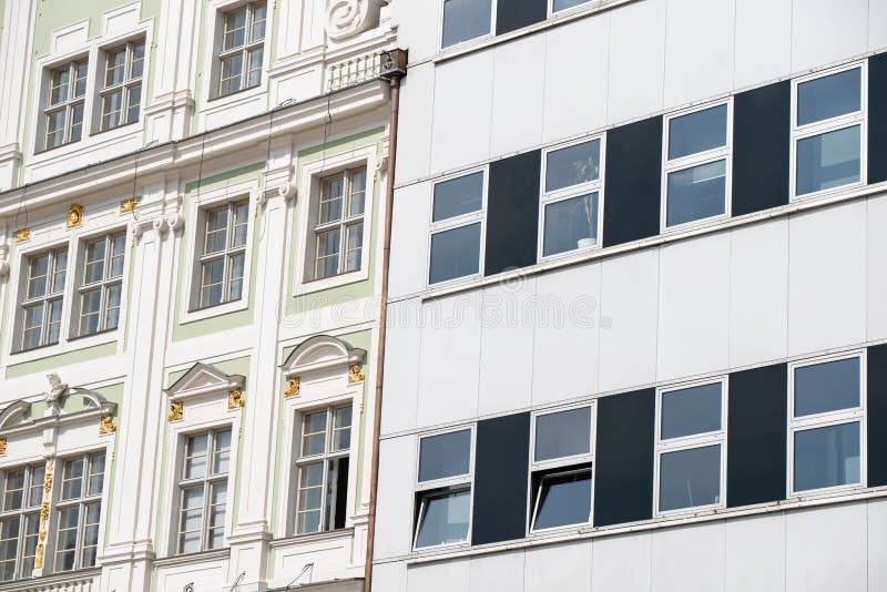 Two different buildings stock photo. Image of exterior - 131218418