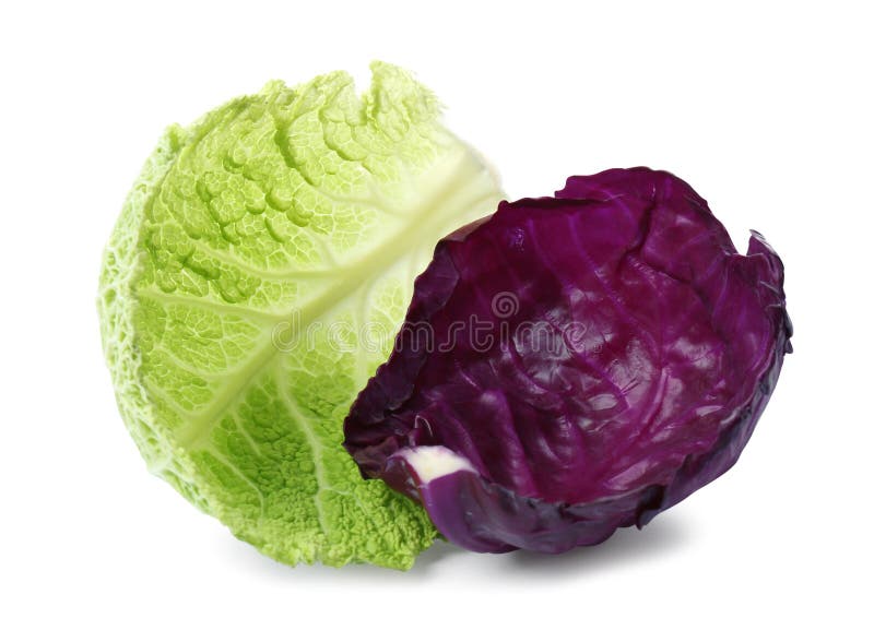 Two Different Cabbage Leaves on White Background Stock Photo - Image of ...