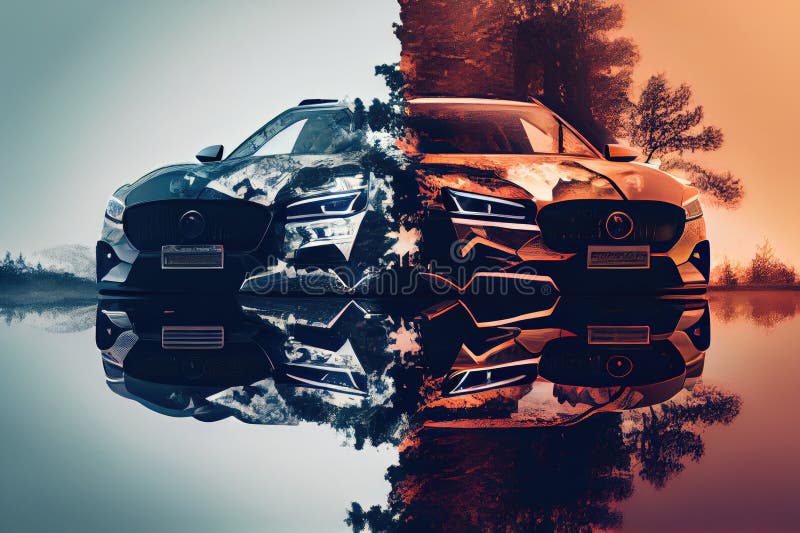 Two Different Cars with Overlapping Images in Double Exposure Stock ...