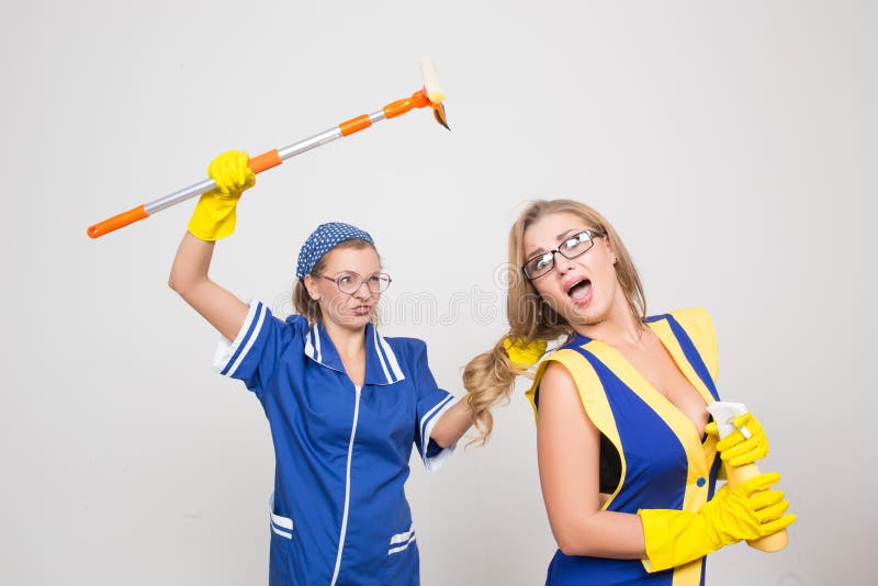 Two Different Cleaners Compete. Poor Staff Stock Image - Image of ...
