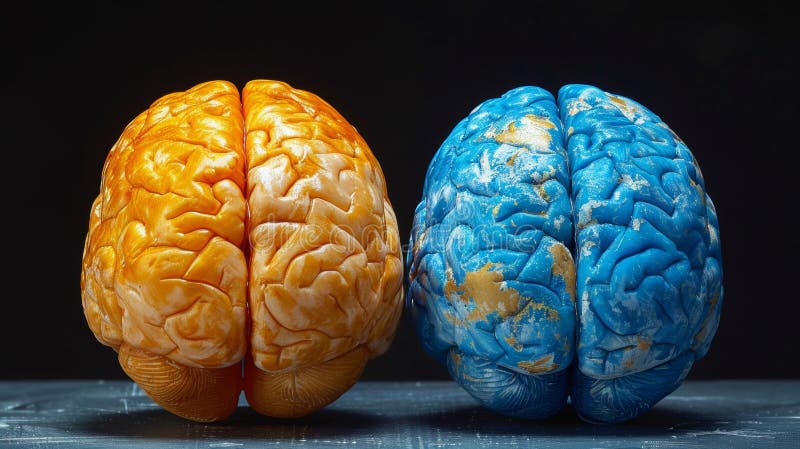 Two Different Colored Brains Sitting Side by Side on a Table, AI Stock ...
