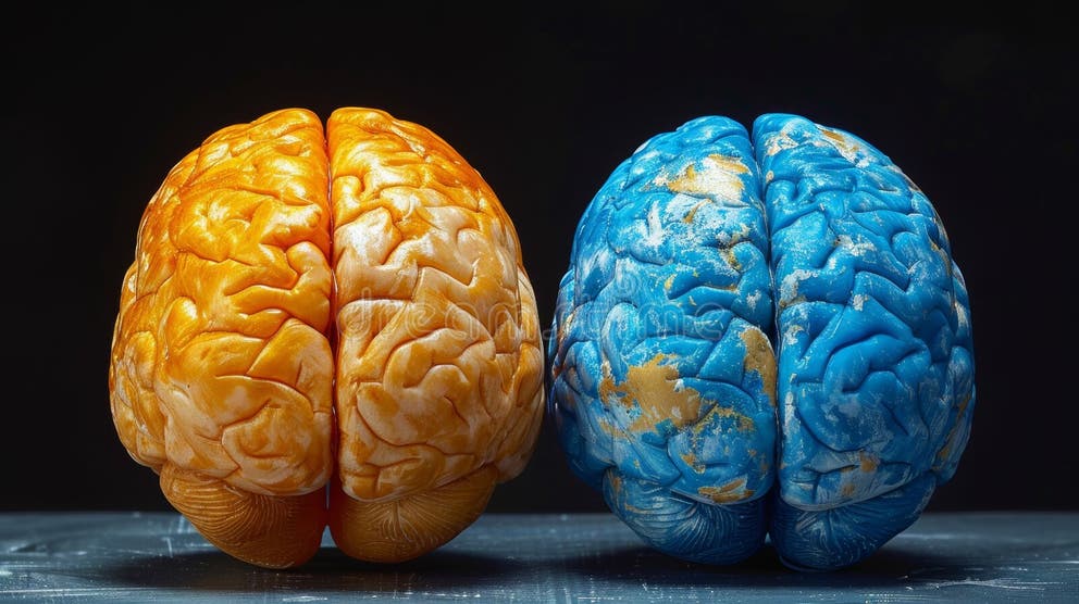 Two Different Colored Brains Sitting Side by Side on a Table, AI Stock ...