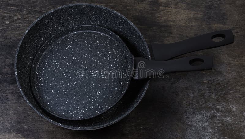 Two Different Frying Pans with Non-stick Granite Coating Stock Image ...