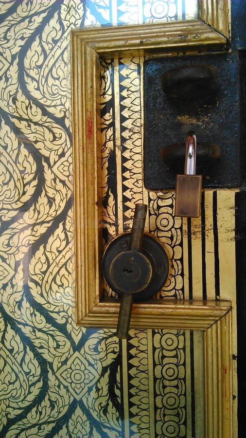 Two Different Lockers on One Unique Temple Door Stock Image - Image of ...