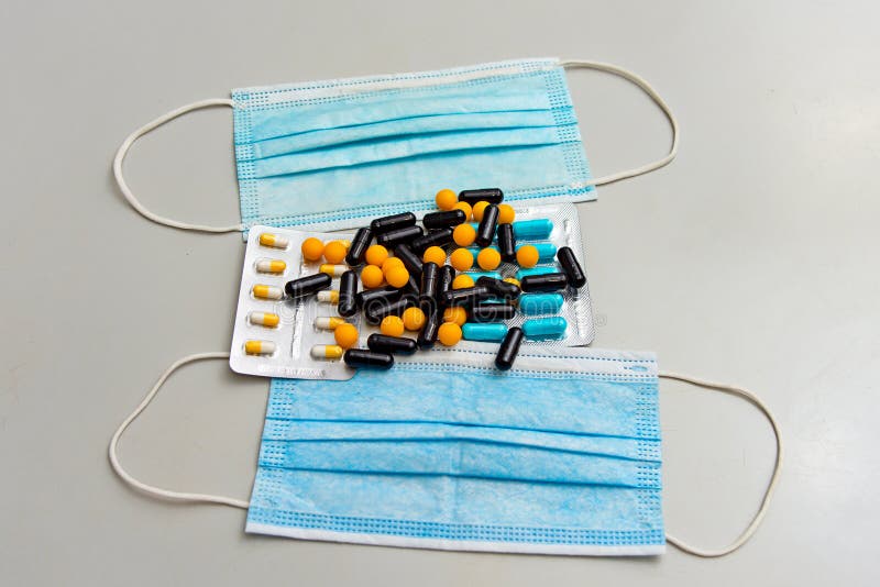 Two Different and Mixed Pills Lie on Two Plates with Pills in the ...