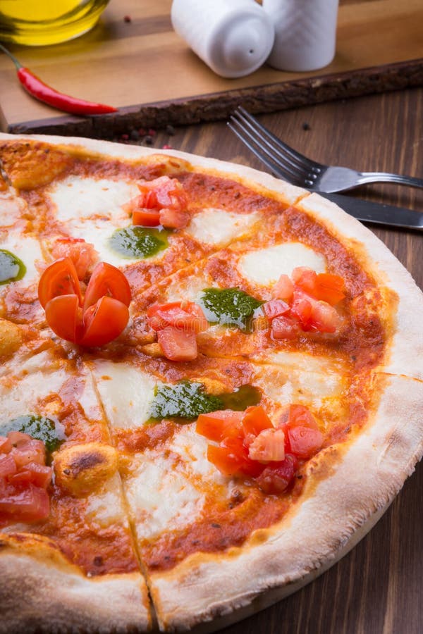 Two Different Pizzas Freshly Baked and Served on Wooden Table Stock ...