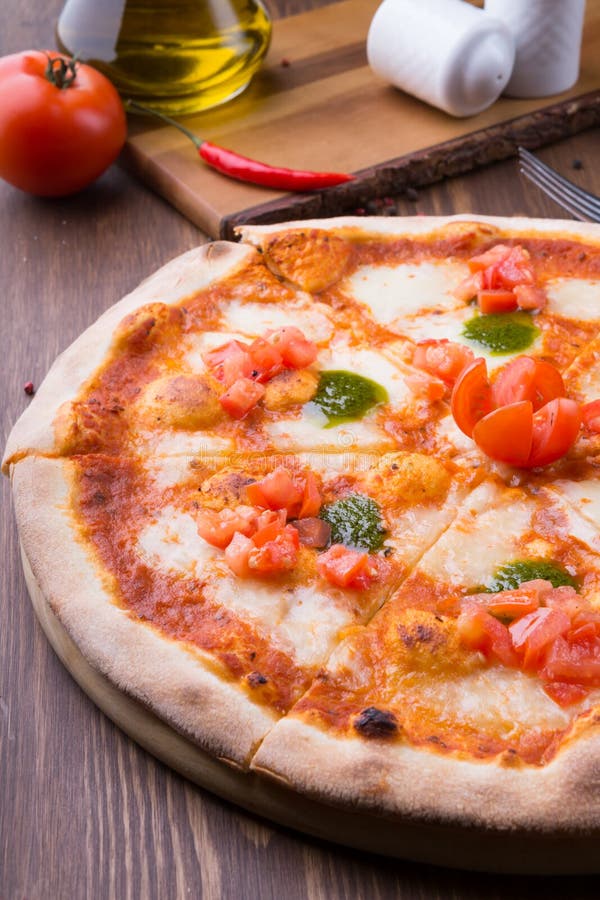 Two Different Pizzas Freshly Baked and Served on Wooden Table Stock ...