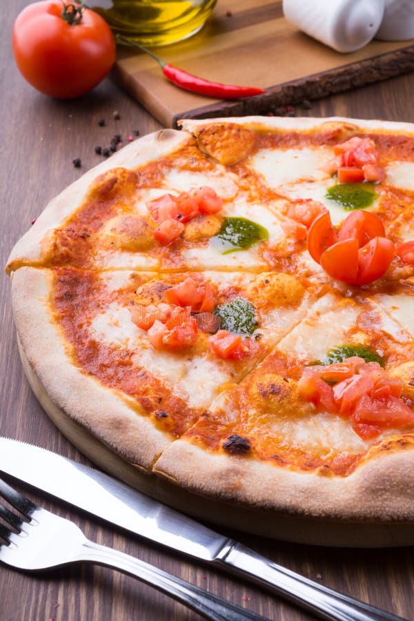 Two Different Pizzas Freshly Baked and Served on Wooden Table Stock ...