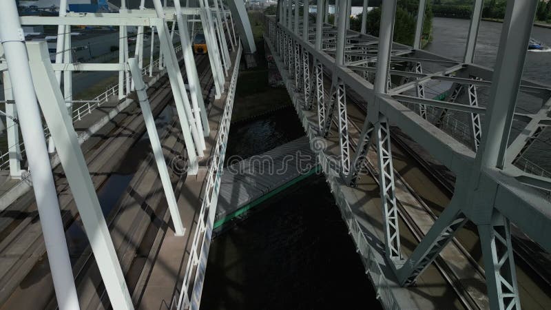 Two Different Railway Bridges Above a Canal, Metal Framework and ...